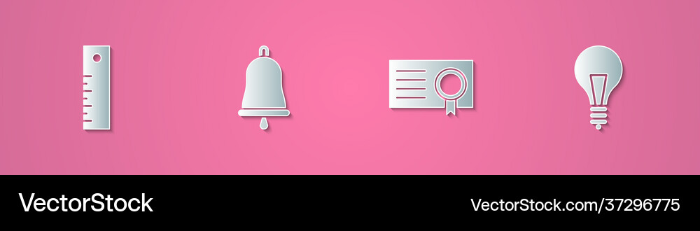 Set paper cut ruler ringing bell certificate Vector Image