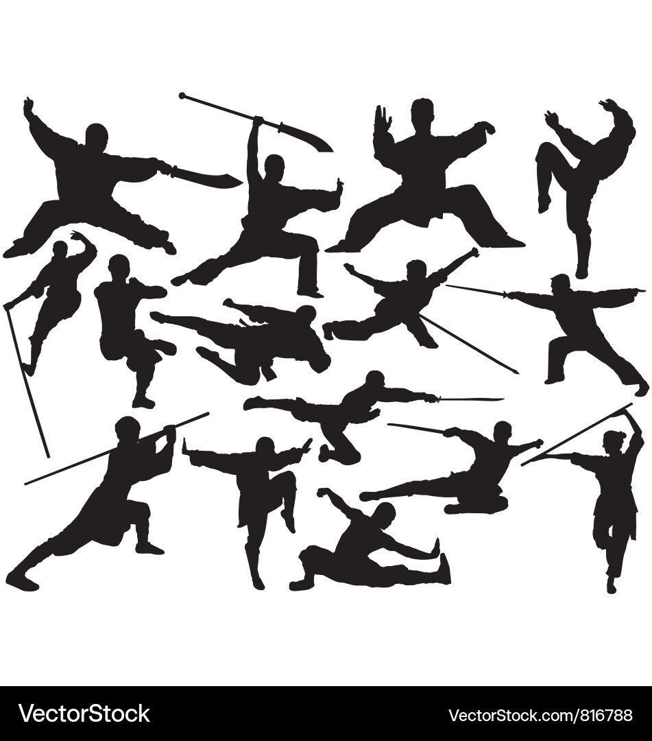 Kung fu silhouettes Royalty Free Vector Image - VectorStock