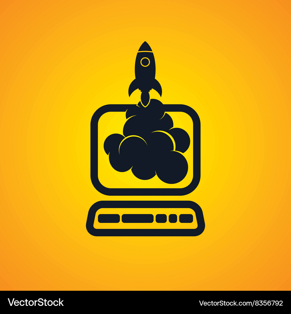 Start Up Program Rocket Computer Boot Program Vector Image