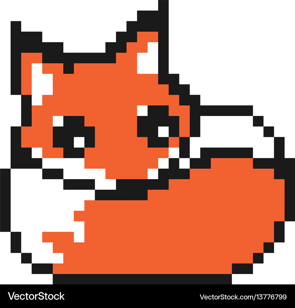 Orange cute pixelated fox mammal - isolated Vector Image