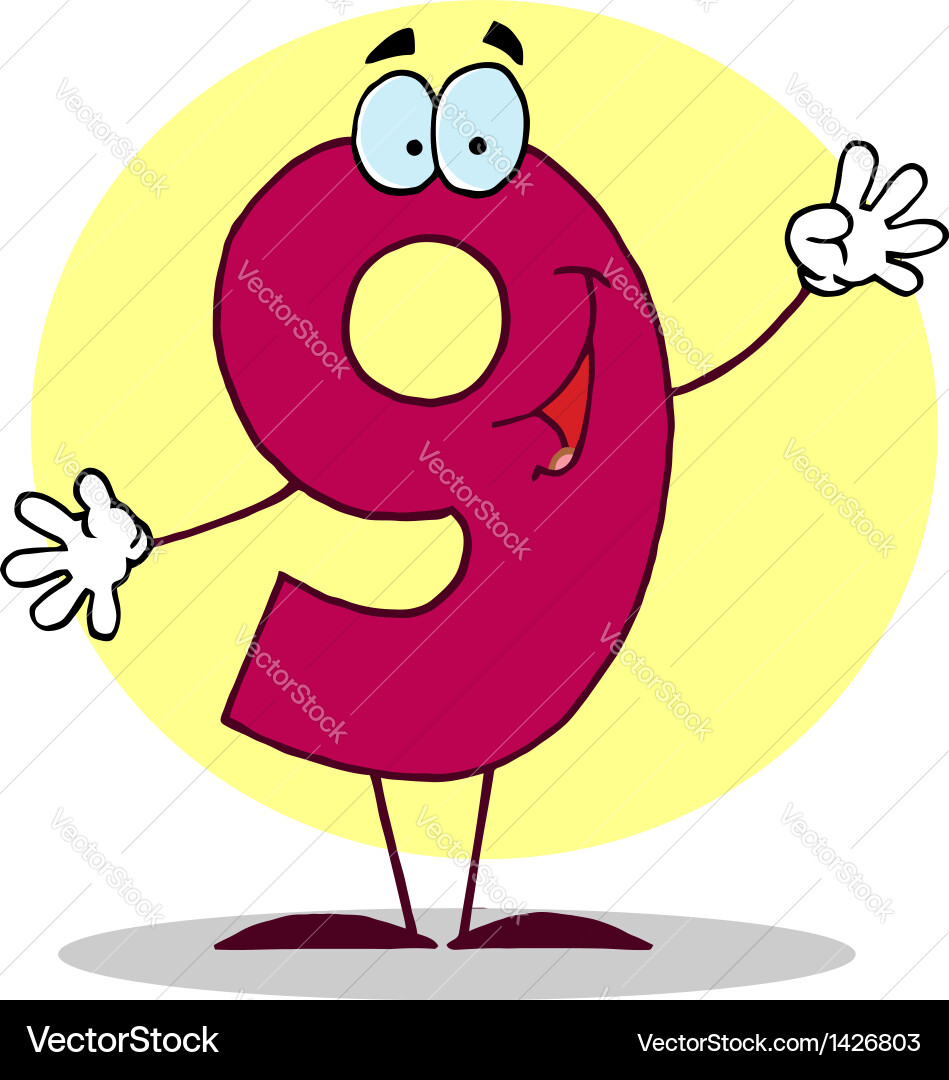 Funny Cartoon Friendly Number 9 Nine Guy Vector Image