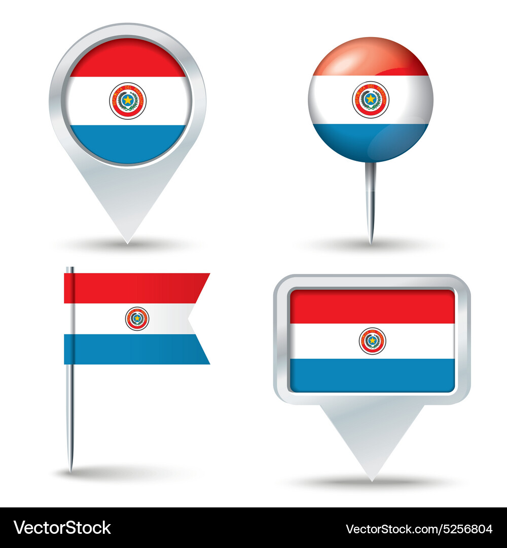 Map pins with flag of paraguay Royalty Free Vector Image