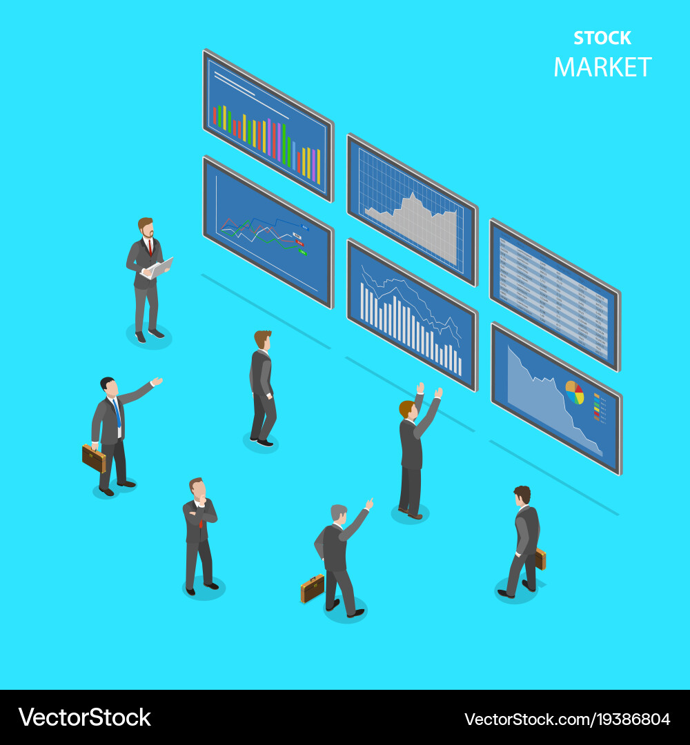 Sock market flat isometric concept Royalty Free Vector Image