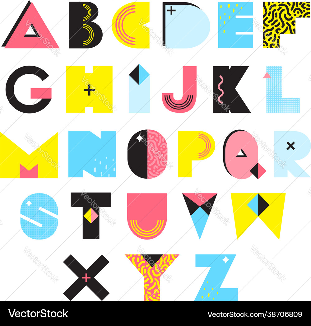 Alphabet memphis style Royalty Free Vector Image