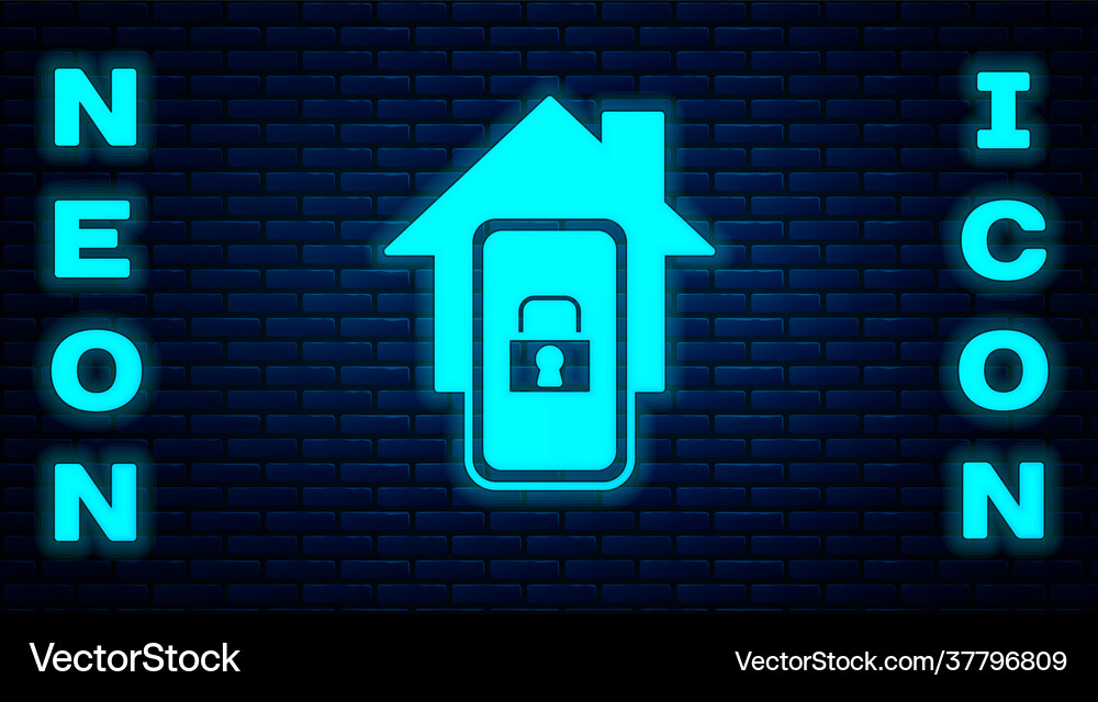 Glowing neon mobile phone with smart home icon Vector Image