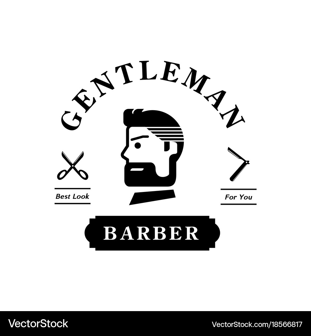 Gentleman barber logo with handsome man Royalty Free Vector