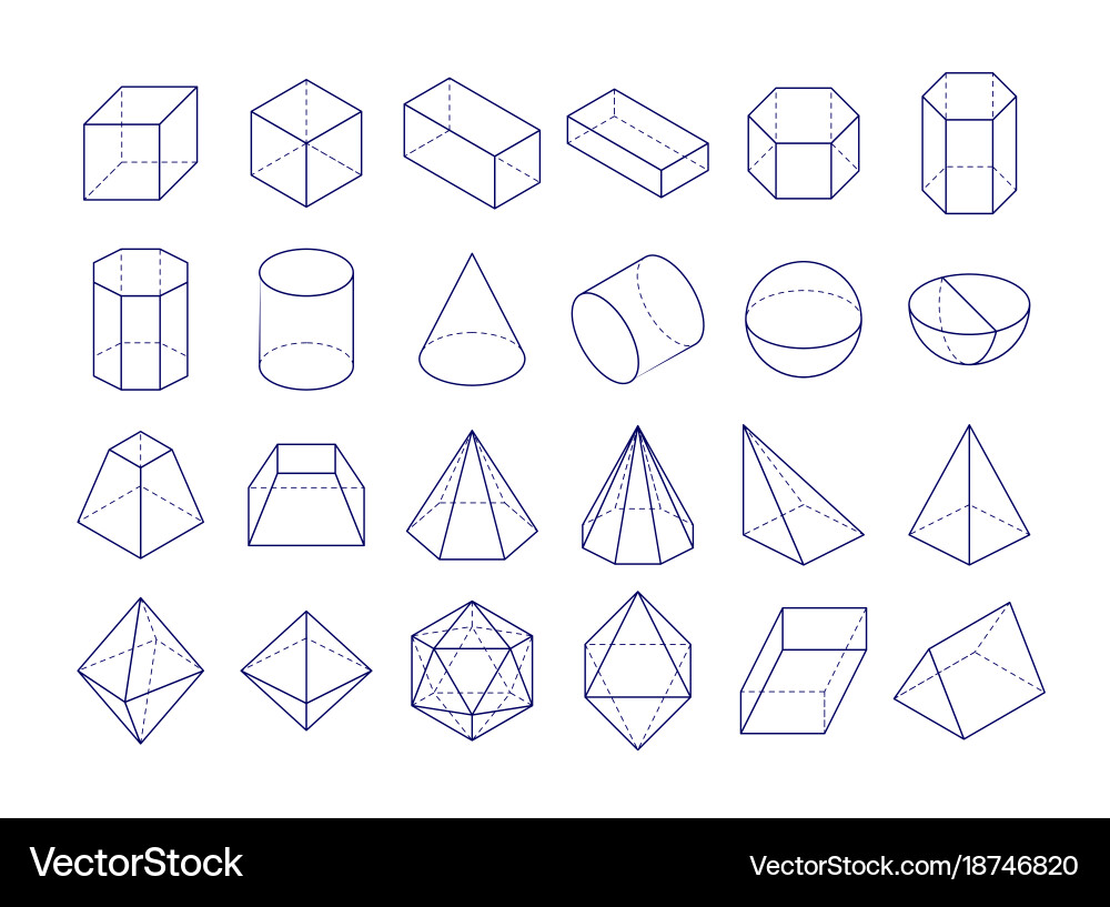 3d geometric shapes outline objects Royalty Free Vector