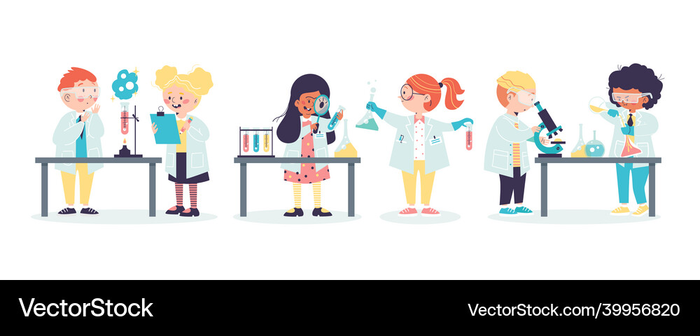 Children conducting science experiments cartoon Vector Image