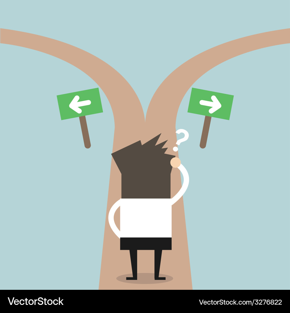 Businessmen hesitate to choose path Royalty Free Vector