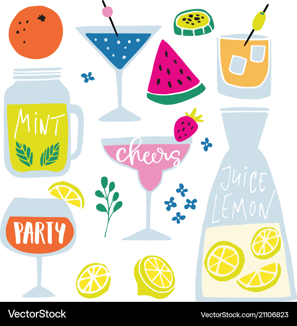 Set of hand drawn alcoholic and soft drinks Vector Image