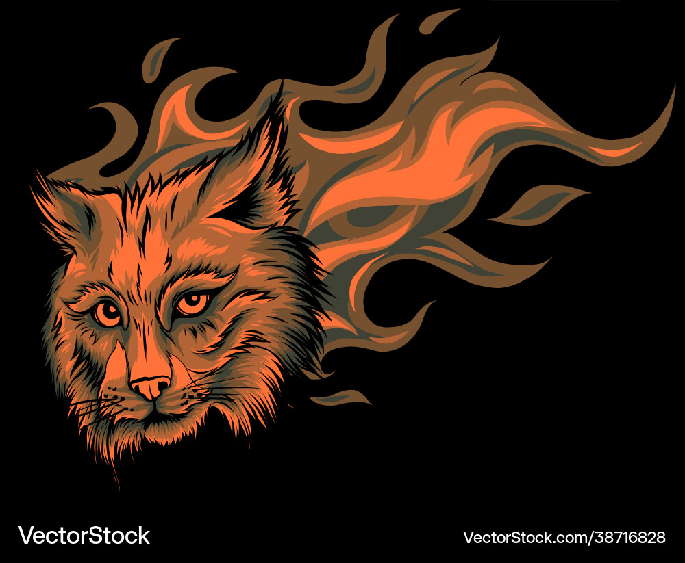 Eurasian lynx cat head with flames Royalty Free Vector Image