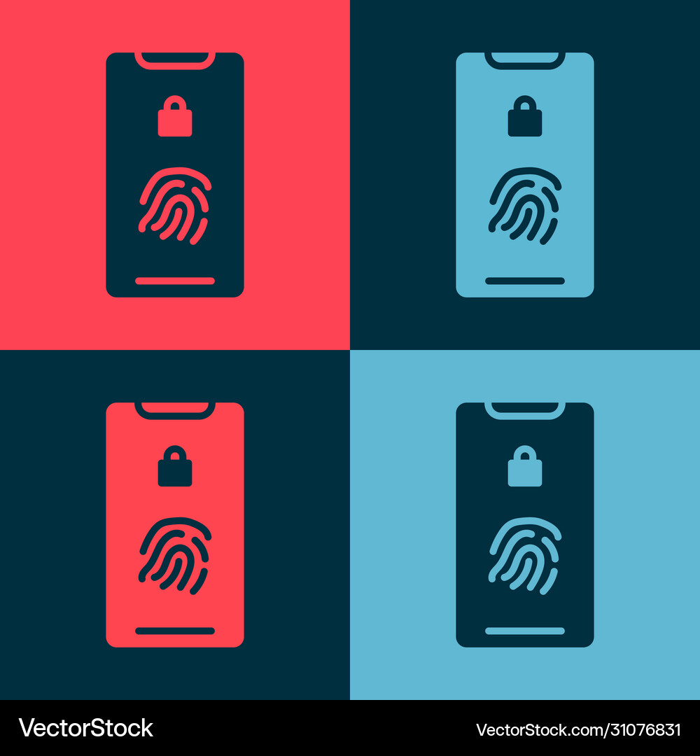 Pop art smartphone with fingerprint scanner icon Vector Image