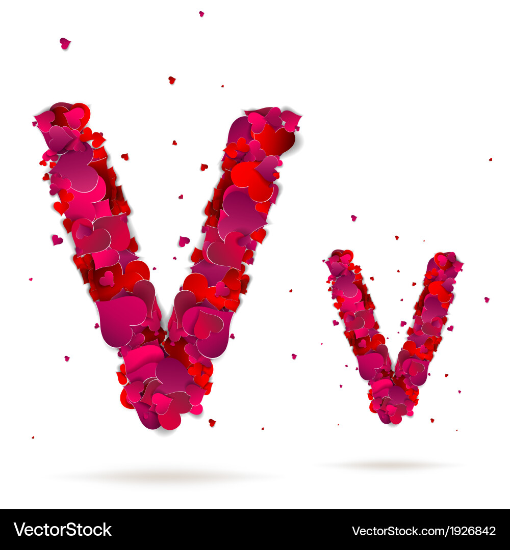 Letter v made from hearts Love alphabet Royalty Free Vector