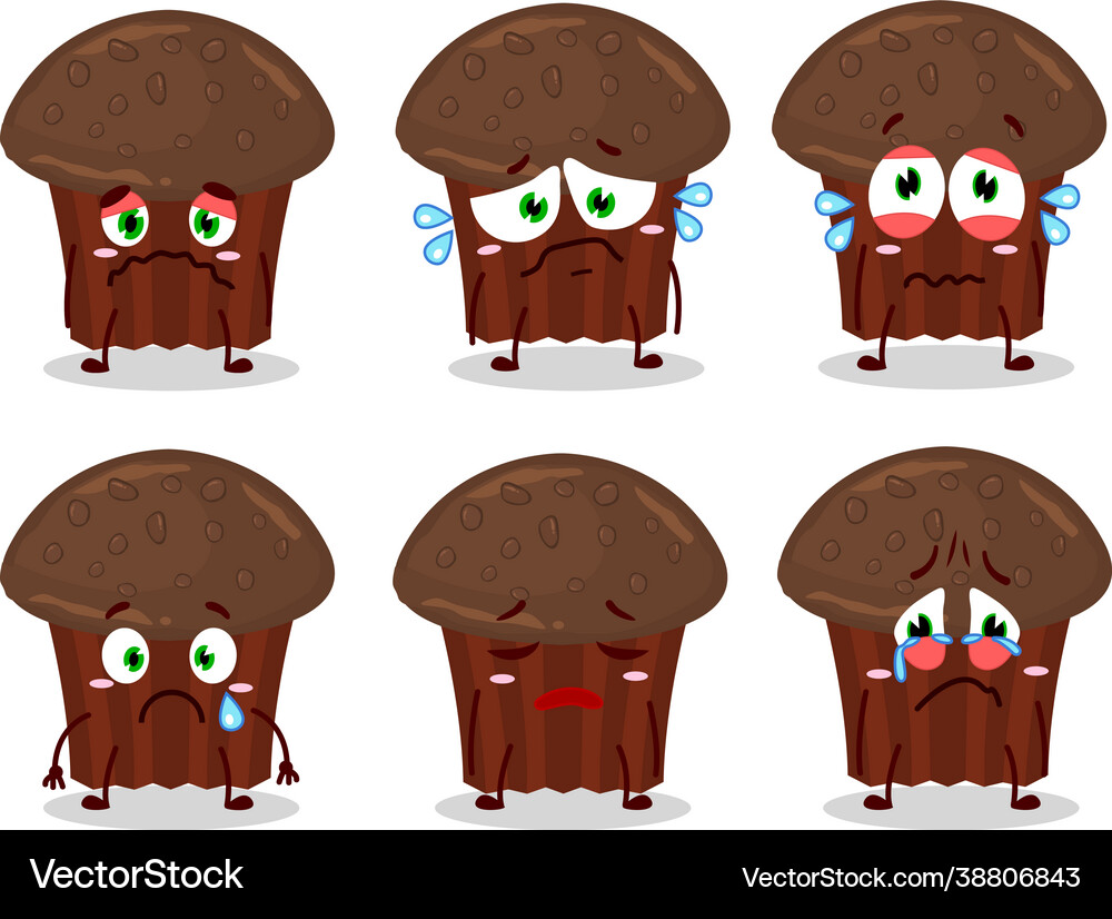 Chocolate muffin character with sad expression Vector Image