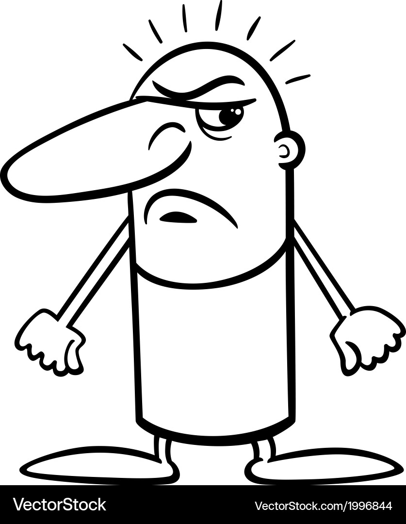Angry guy cartoon coloring page Royalty Free Vector Image