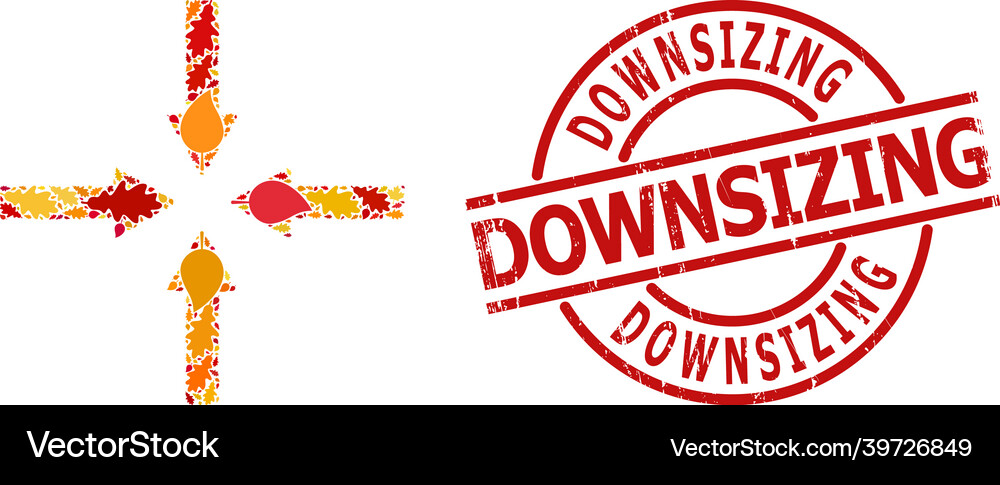 Scratched downsizing stamp print and shrink arrows