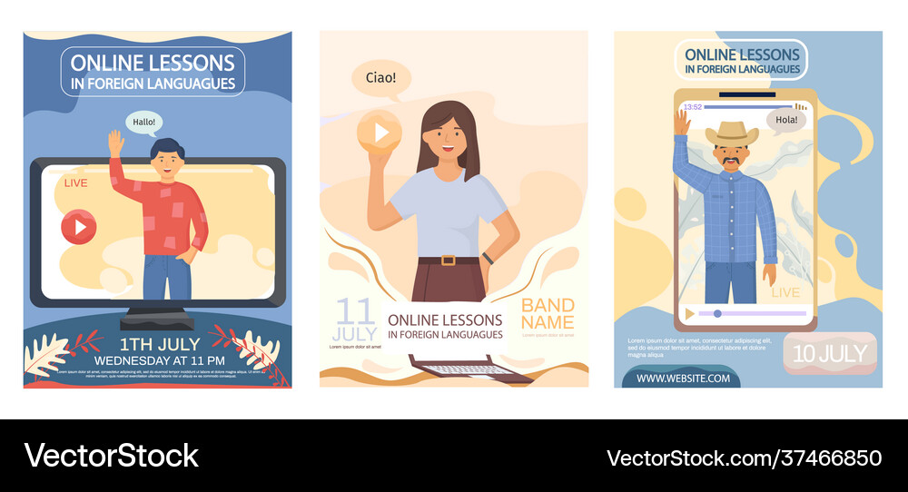 Set about online lesson Royalty Free Vector Image