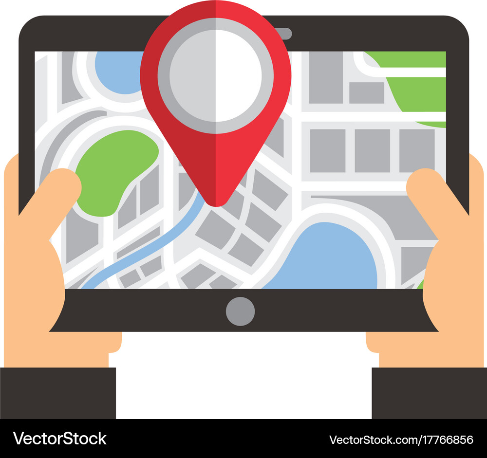 Hand holding device with map navigation gps Vector Image