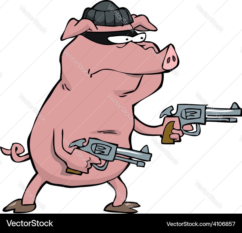 Pig robber with guns Royalty Free Vector Image