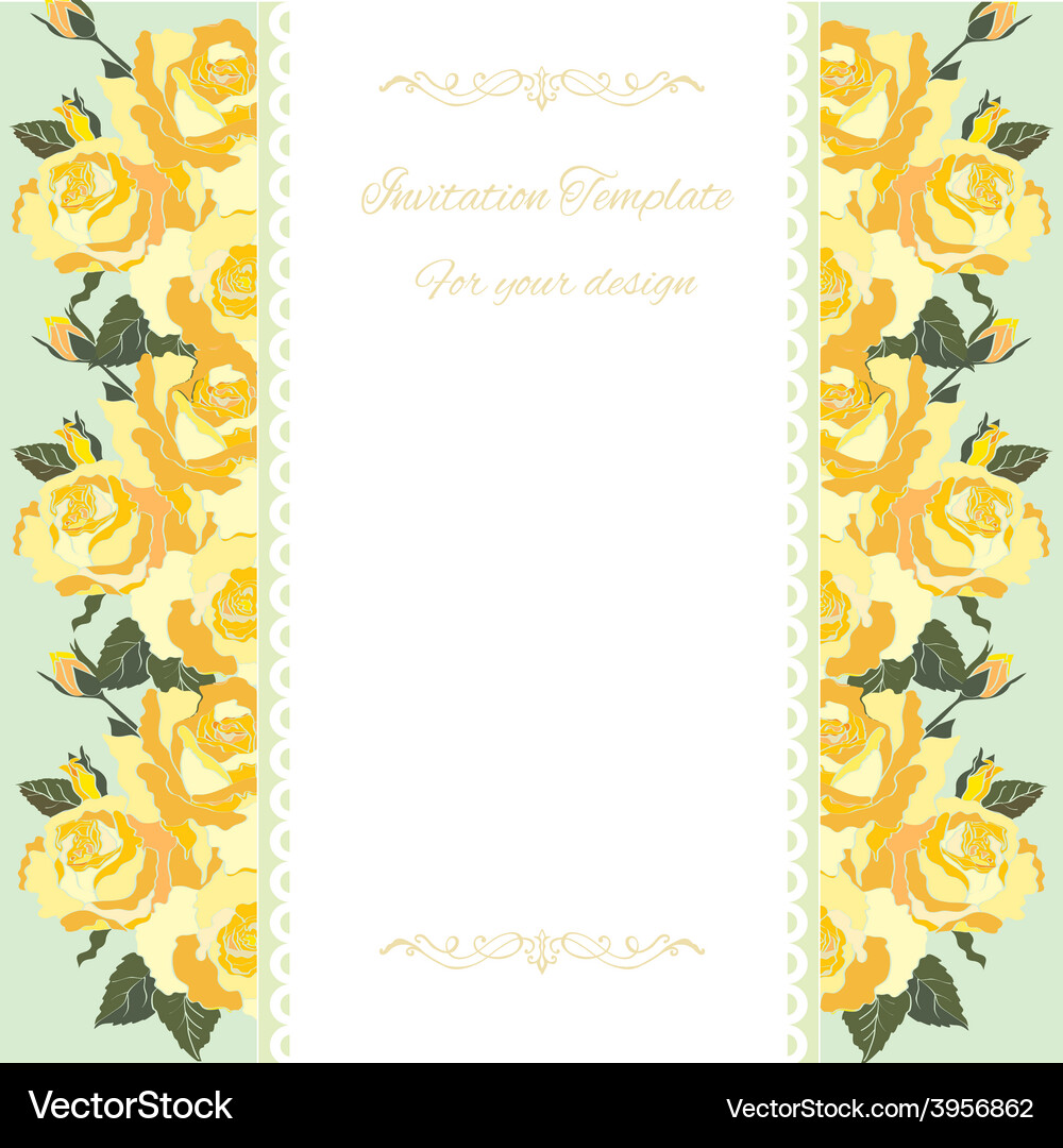 Yellow rose border floral card Royalty Free Vector Image