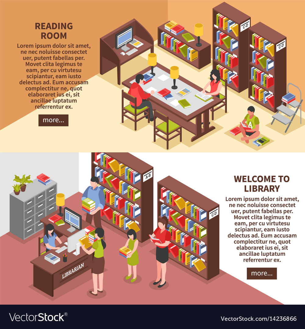Library isometric horizontal banners Royalty Free Vector Library isometric horizontal banners Royalty Free Vector