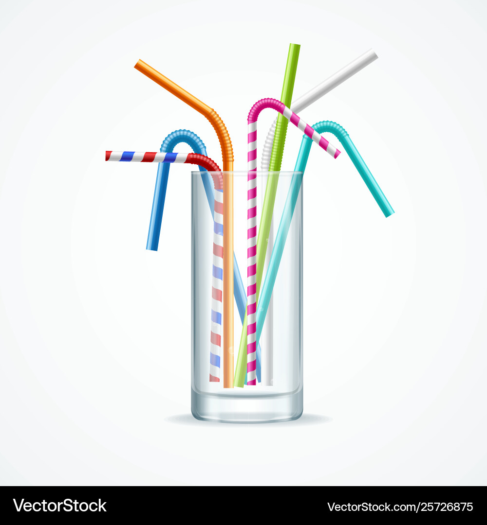 Realistic 3d detailed color plastic straws Vector Image