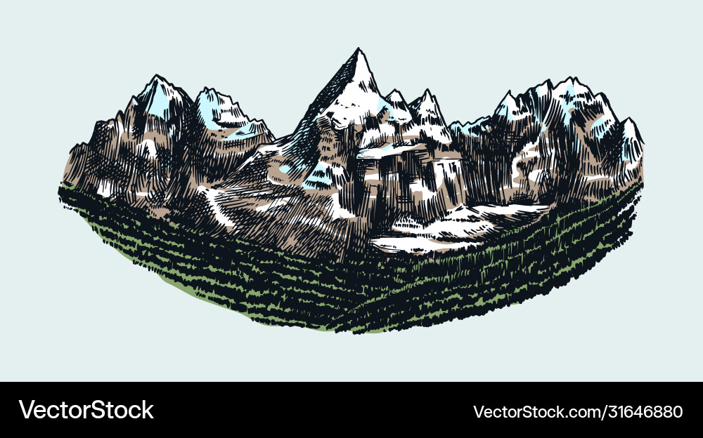 Mountain peaks vintage rock old highlands range Vector Image