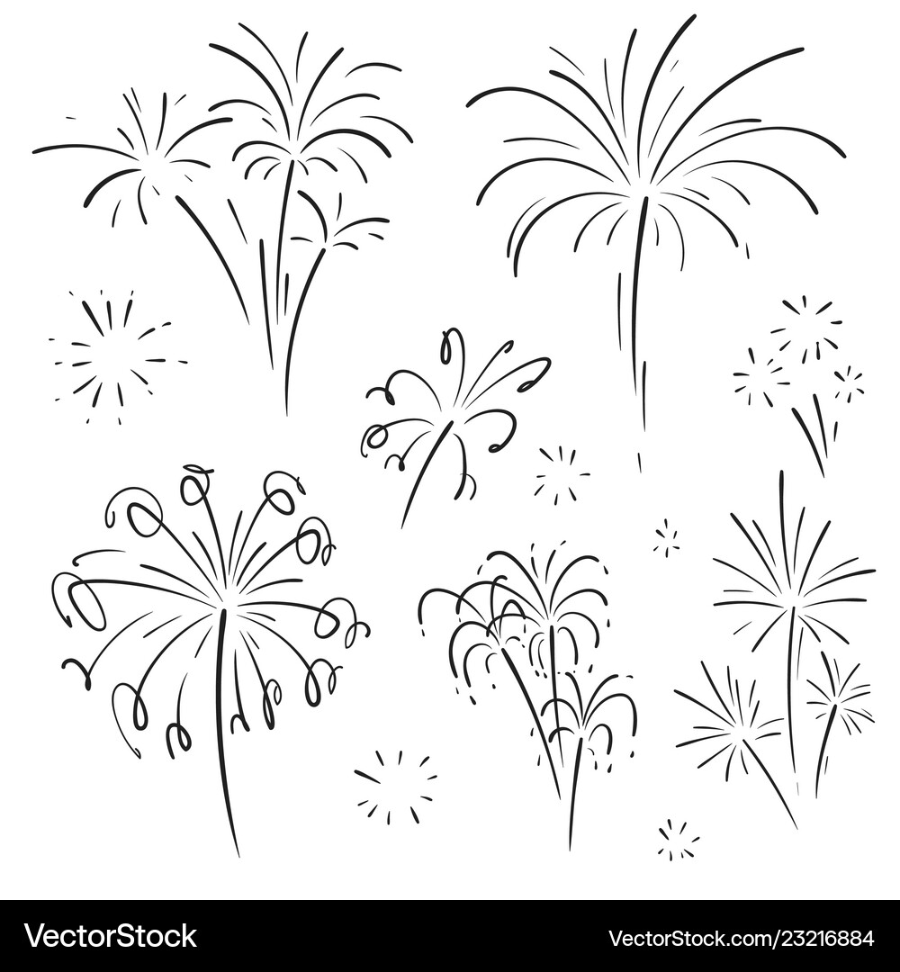 Hand drawn set of fireworks Royalty Free Vector Image
