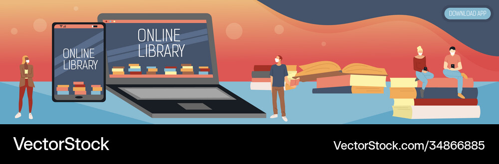Horizontal online library concept Royalty Free Vector Image
