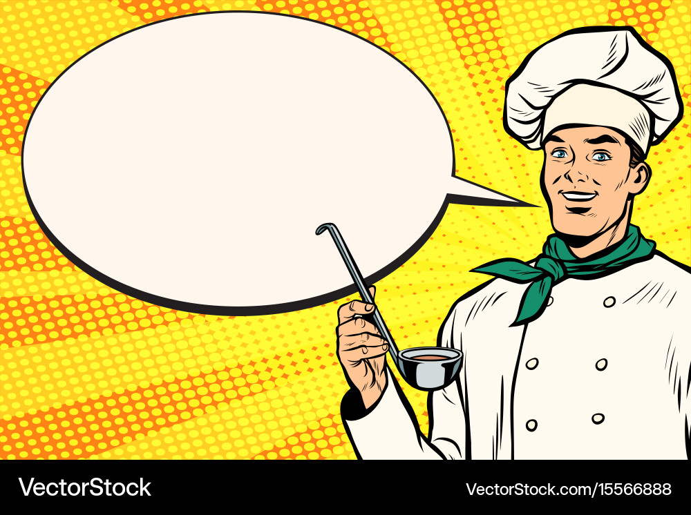 Caucasian chef with ladle for cooking comic Vector Image