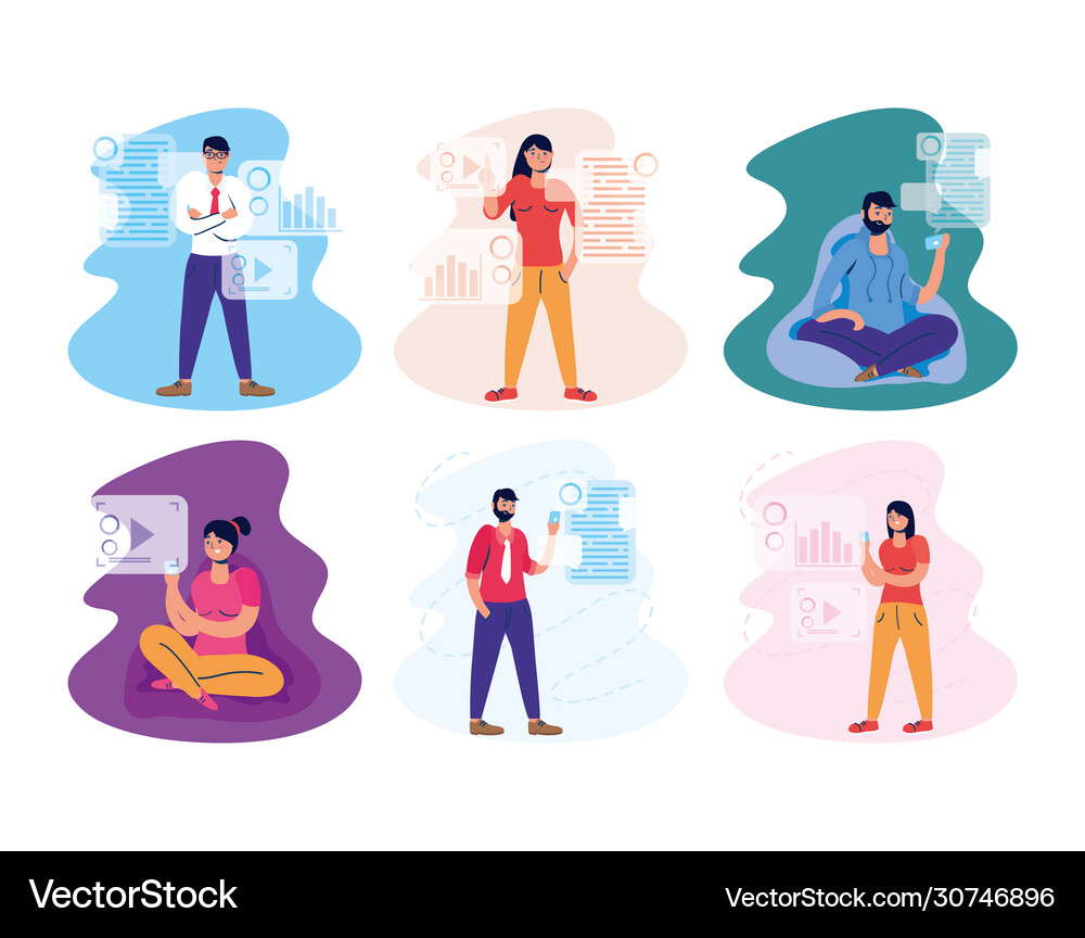 Young people using technology characters Vector Image