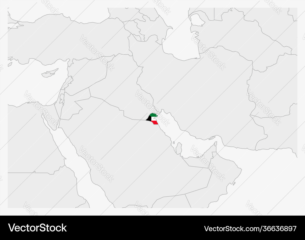 Kuwait map highlighted in flag colors Royalty Free Vector