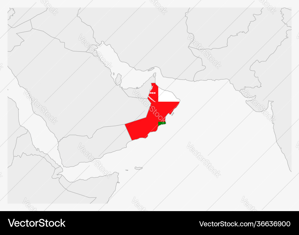 Oman map highlighted in flag colors Royalty Free Vector