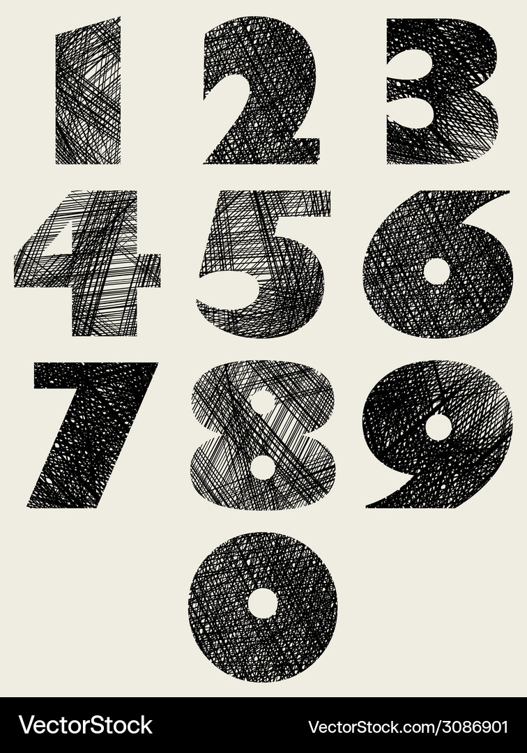 Hand drawn and sketched bold numbers set Vector Image