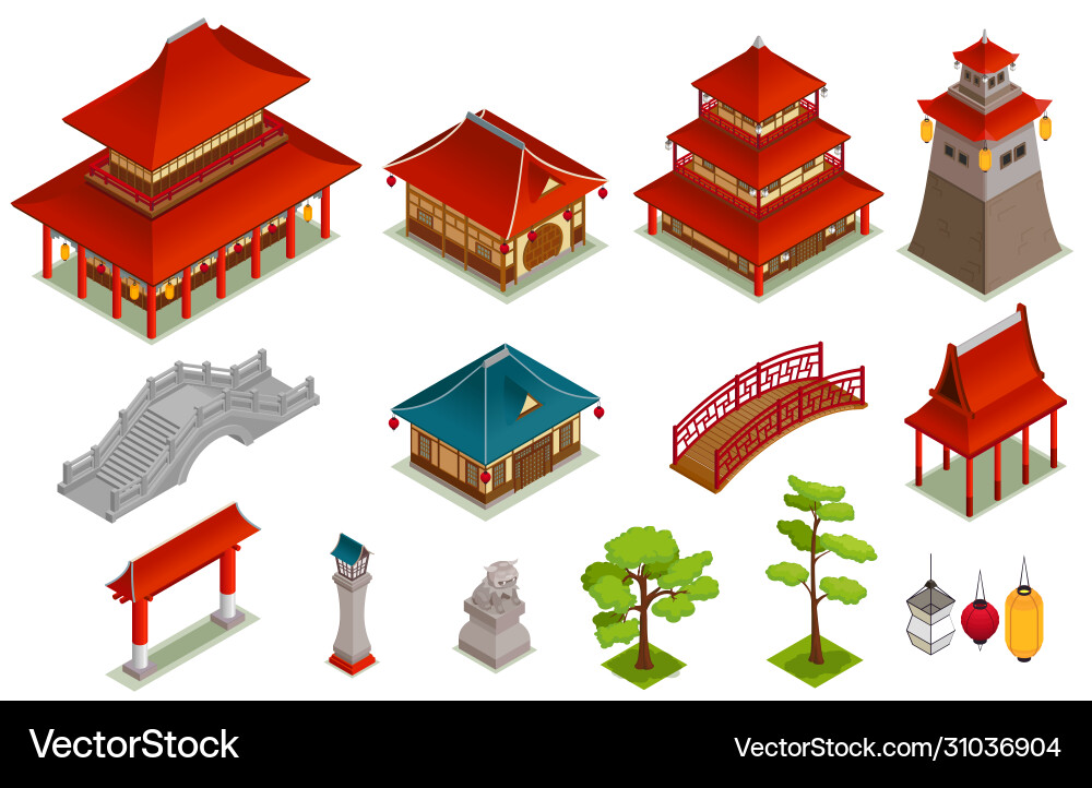 Asian buildings set Royalty Free Vector Image - VectorStock