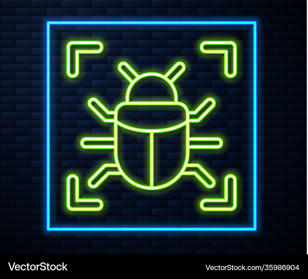 Glowing neon line system bug concept icon isolated