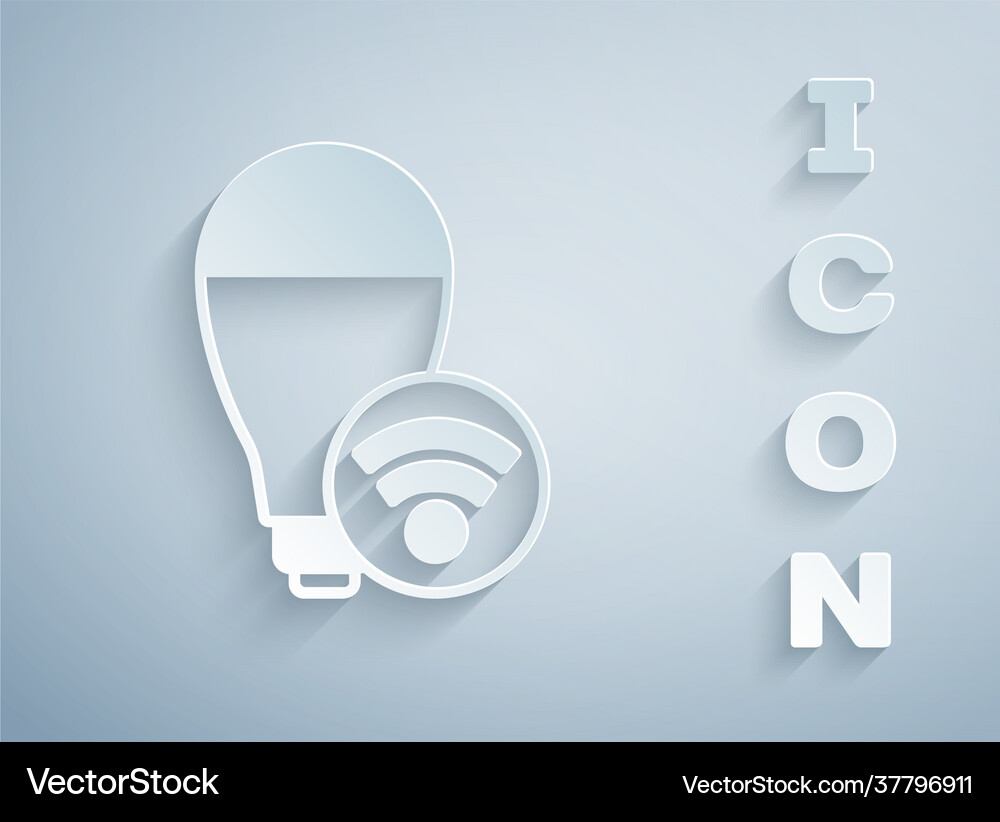 Paper cut smart light bulb system icon isolated Vector Image