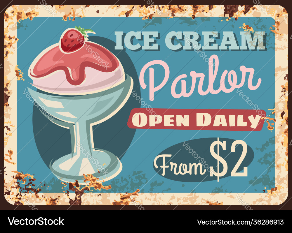 Ice cream in cup rusty retro metal plate Vector Image