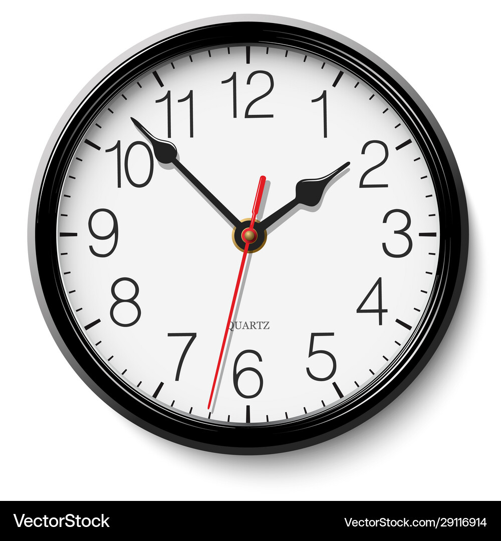 Classic black round wall clock isolated on white Vector Image