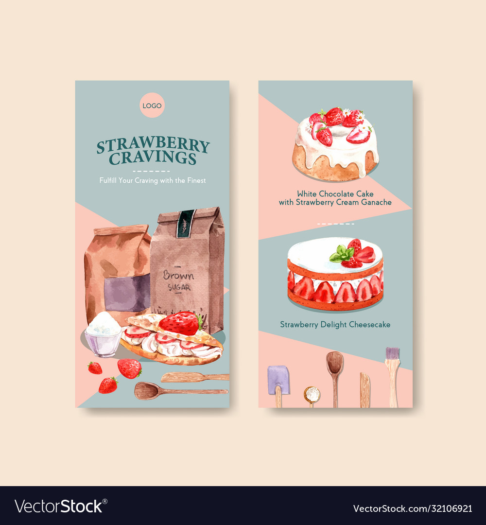Strawberry baking flyer template design Royalty Free Vector
