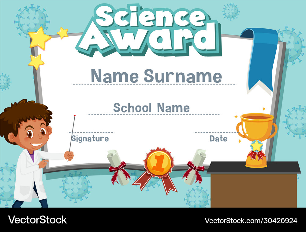 Certificate template for science award with kid Vector Image