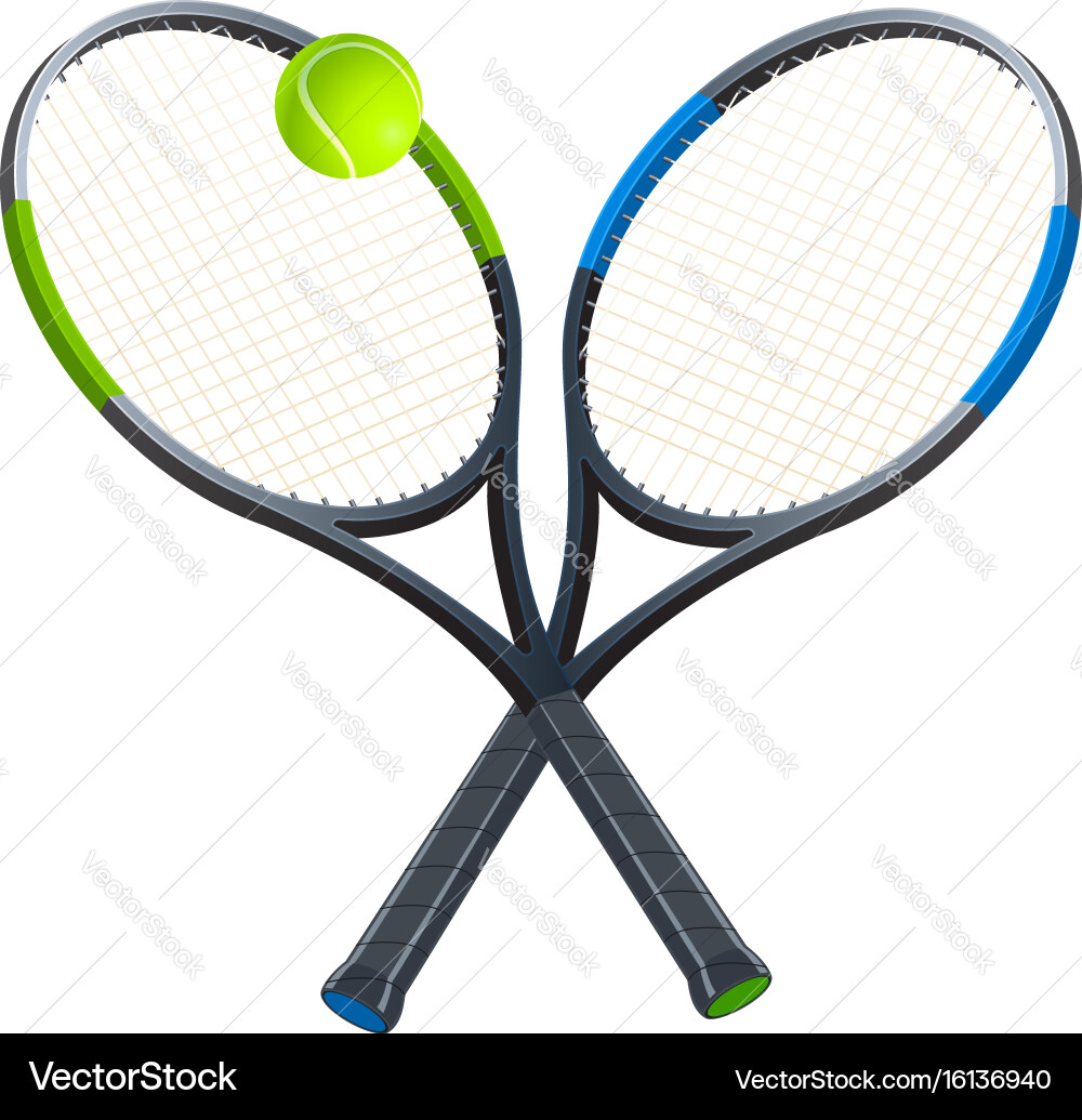 Two tennis rackets with a ball Royalty Free Vector Image