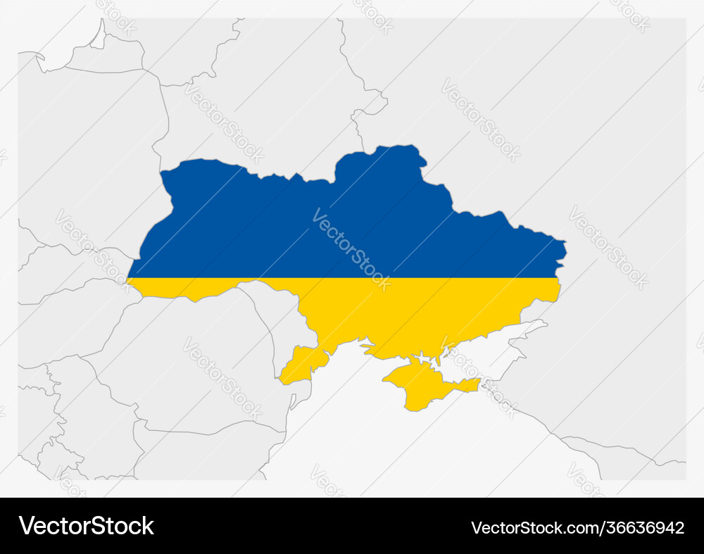 Ukraine map highlighted in flag colors Royalty Free Vector