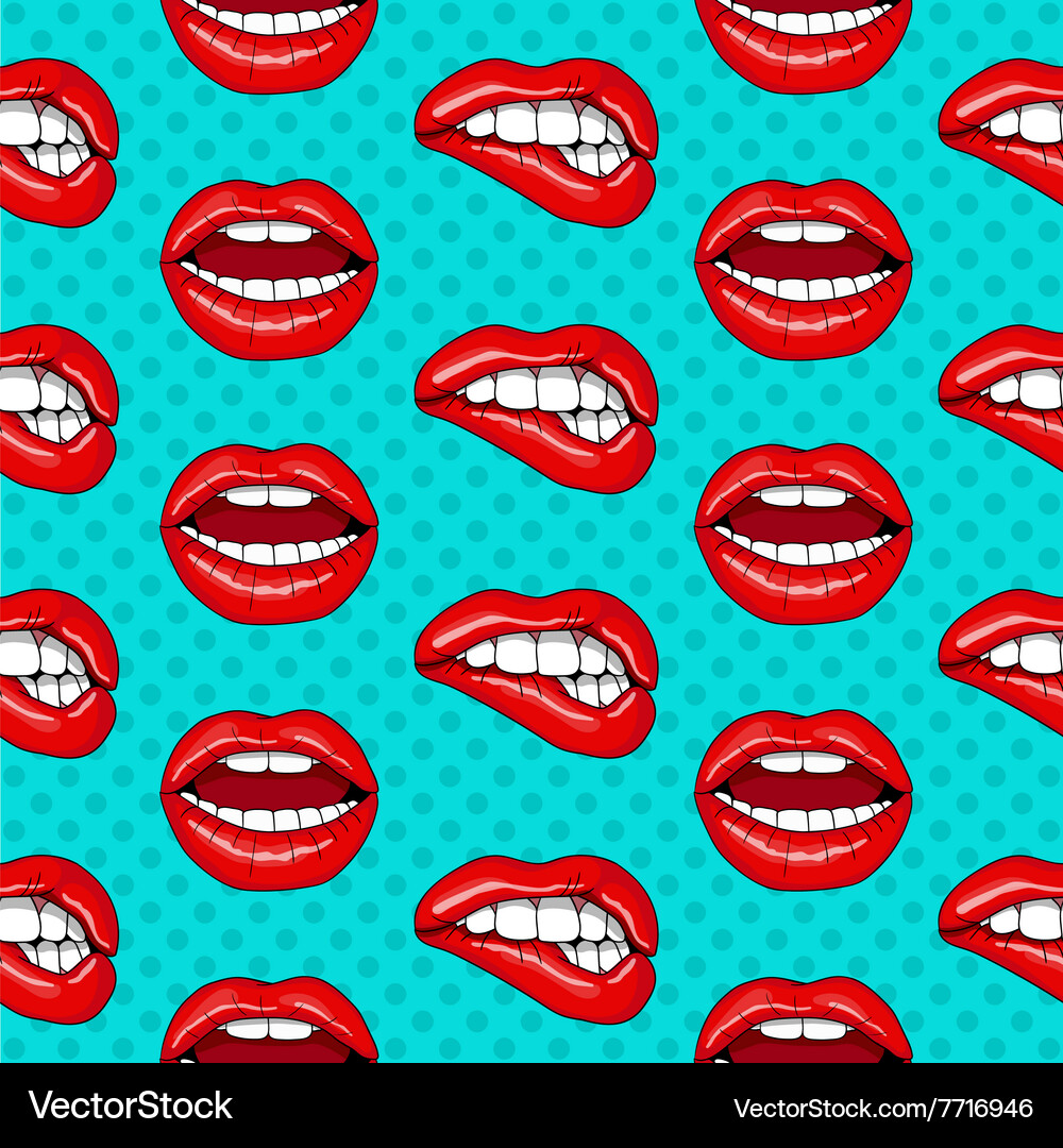 Lips Seamless Pattern in Retro Pop Art Style Vector Image