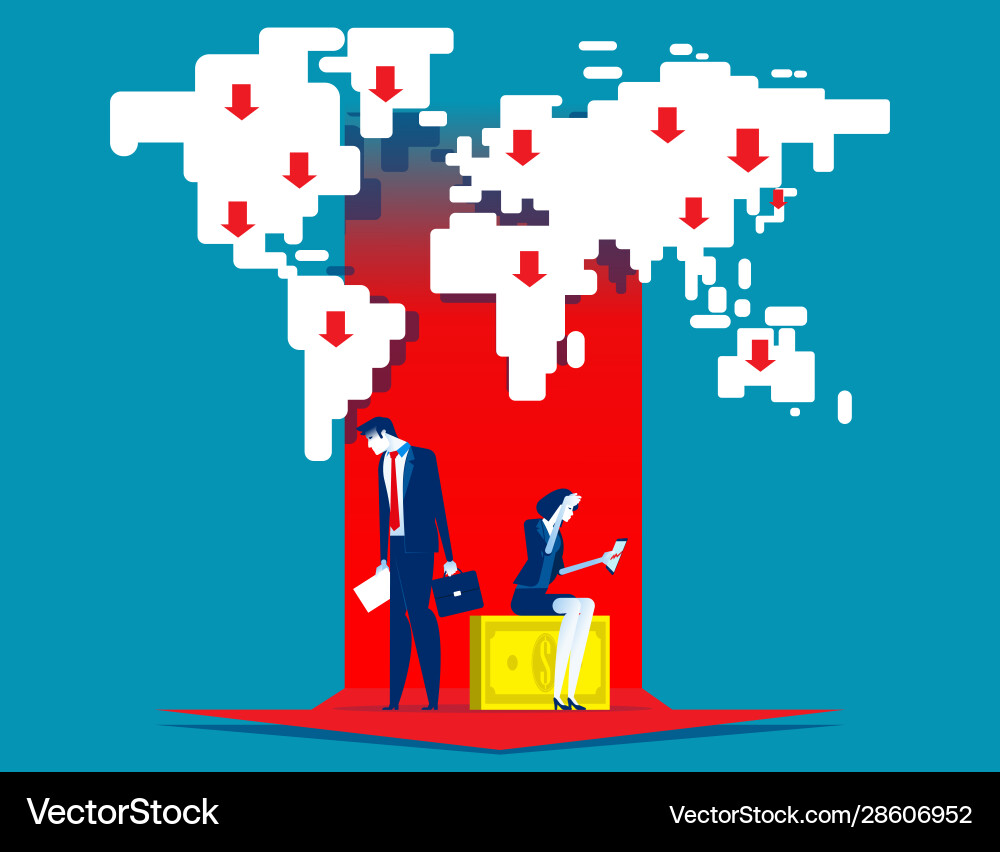 Business people with falling down chart Royalty Free Vector