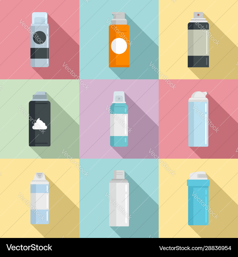 Shaving foam icons set flat style Royalty Free Vector Image