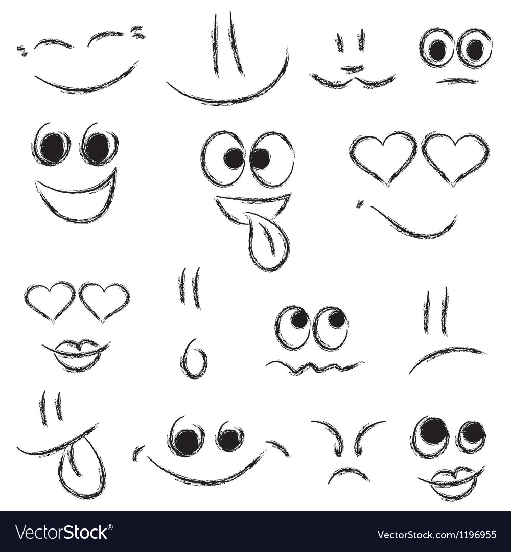 Sketches of smiley faces Royalty Free Vector Image