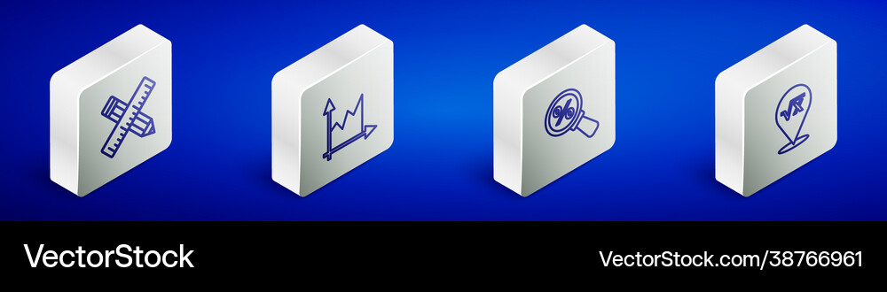 Set isometric line crossed ruler and pencil graph Vector Image