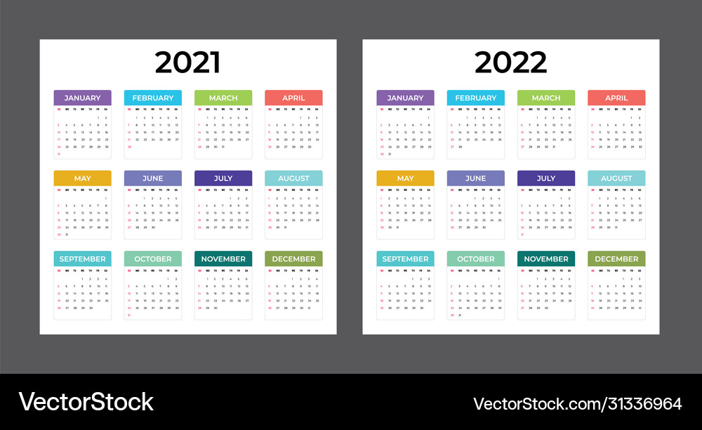 2021-2022 calendar - template mock Royalty Free Vector Image