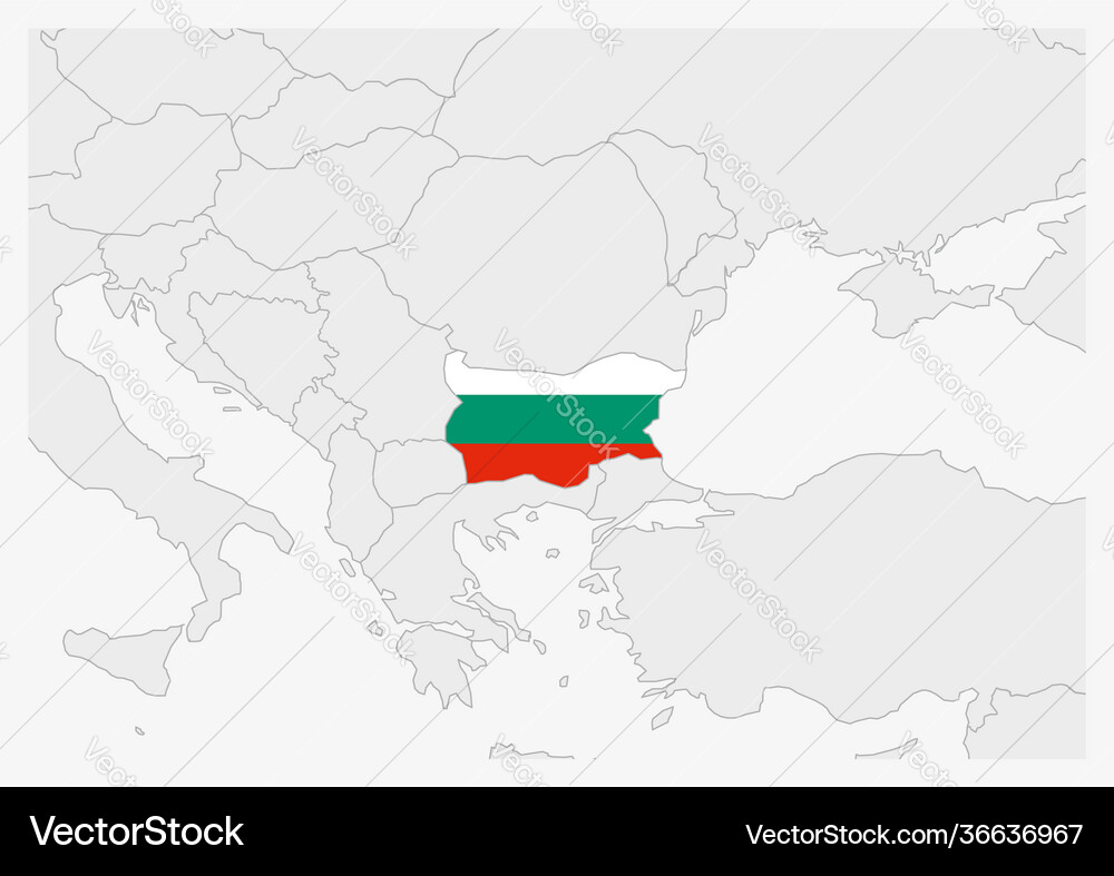 Bulgaria map highlighted in flag colors Royalty Free Vector
